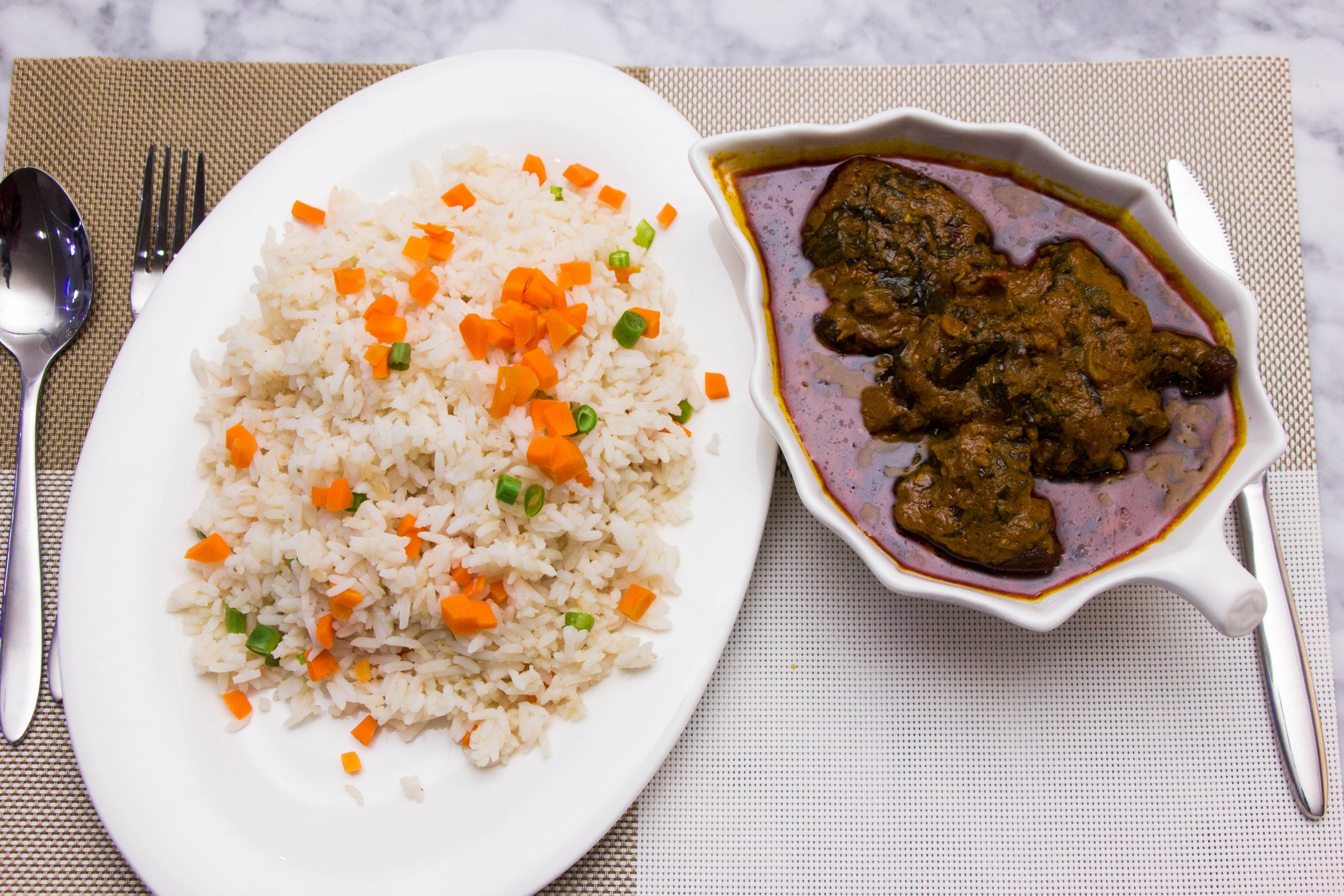 White rice with Ofe akwu - Open Sharaton Eatery